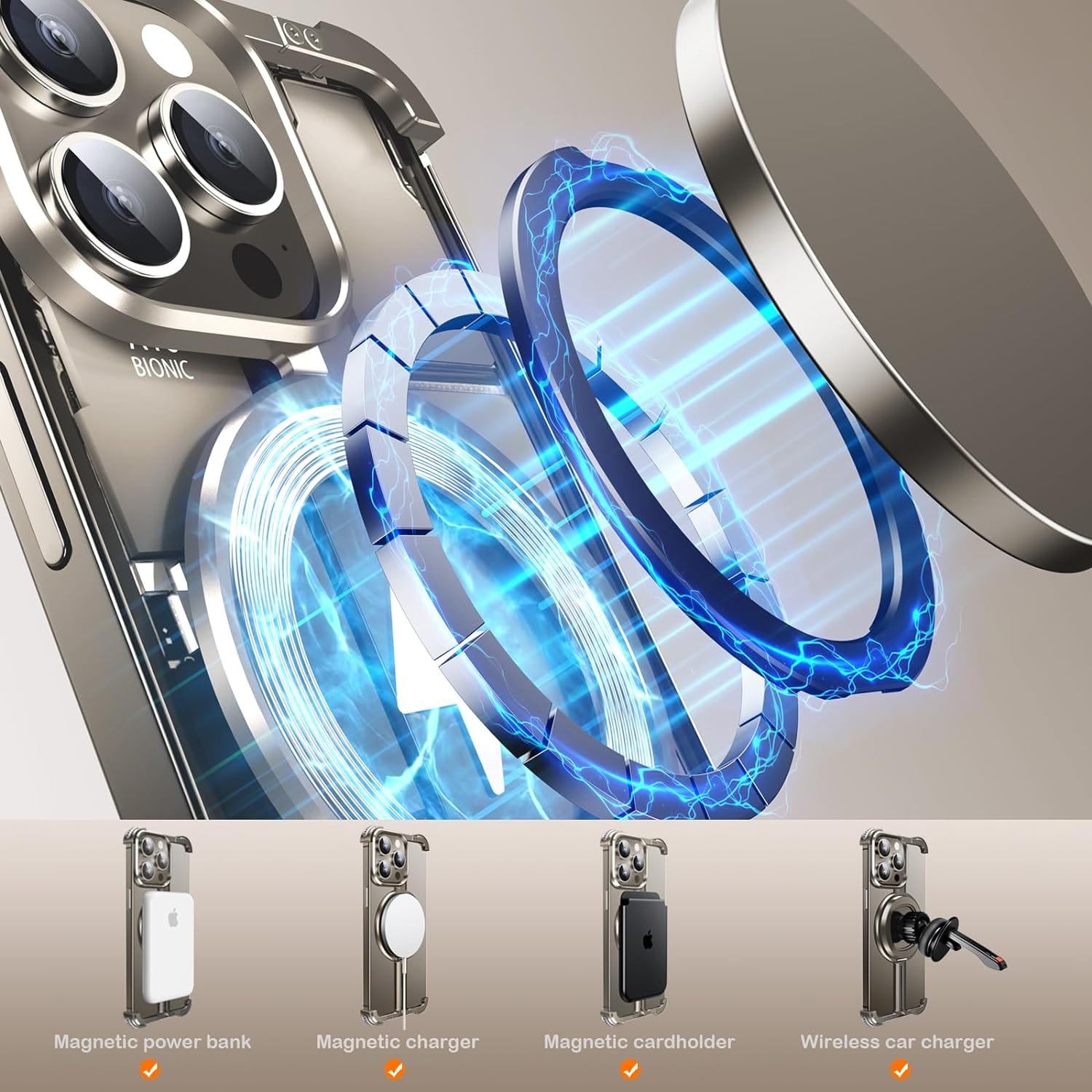 iPhone 16 Pro Max Invisible Magnetic Bumper – Titanium Style