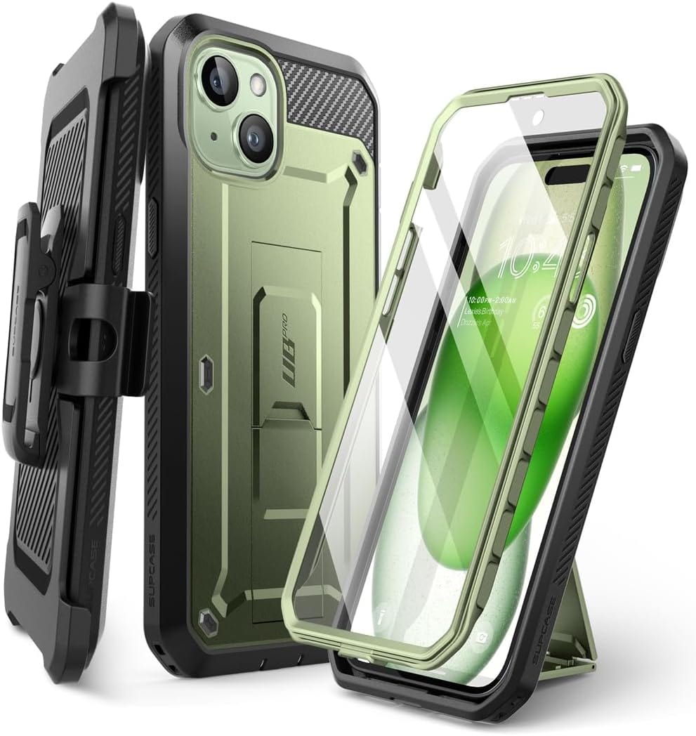 iPhone 15 Stand Belt Clip Heavy Duty Rugged Kickstand Phone Case