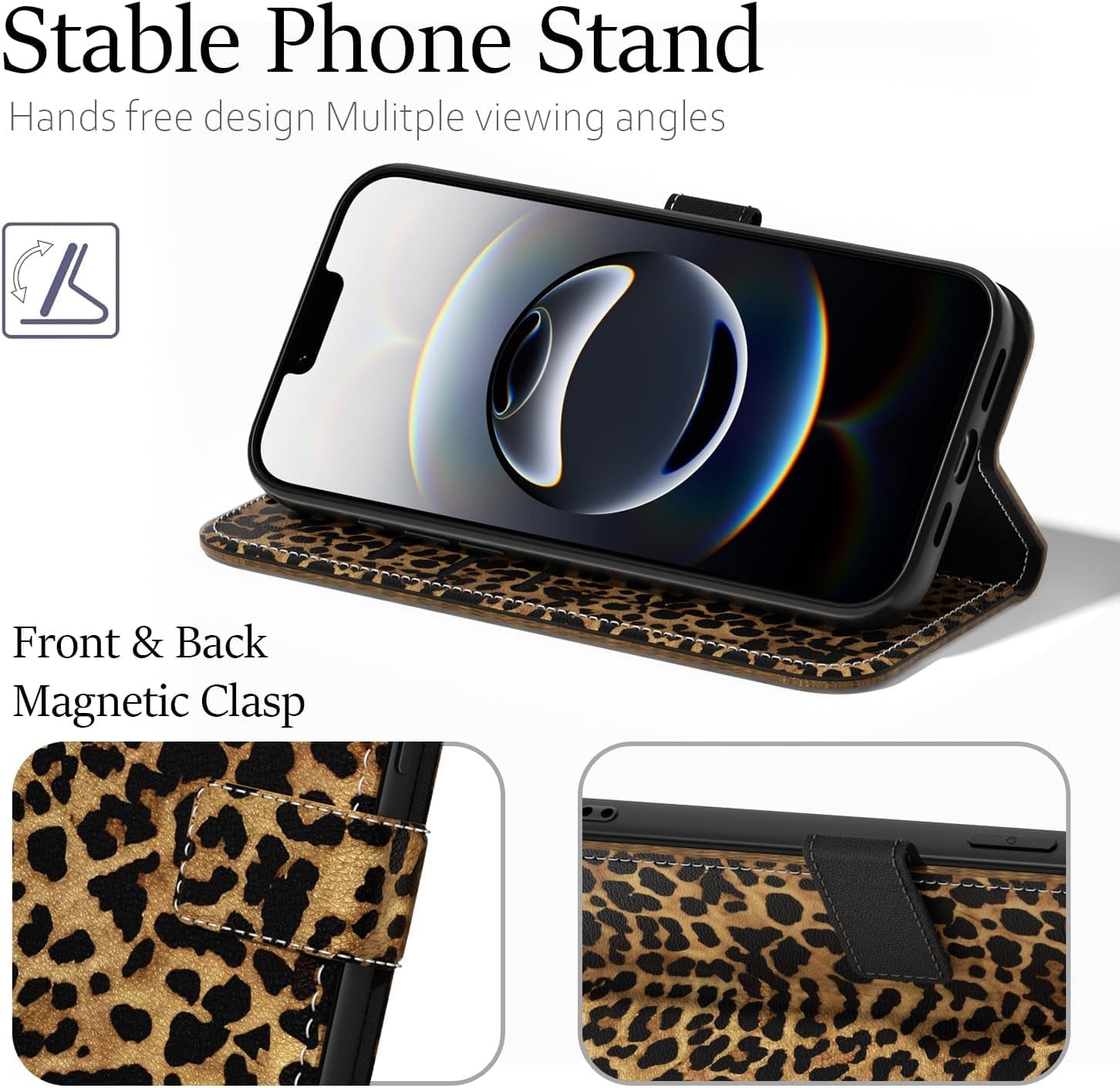 iPhone 16E Stylish Leopard Print Wallet Case