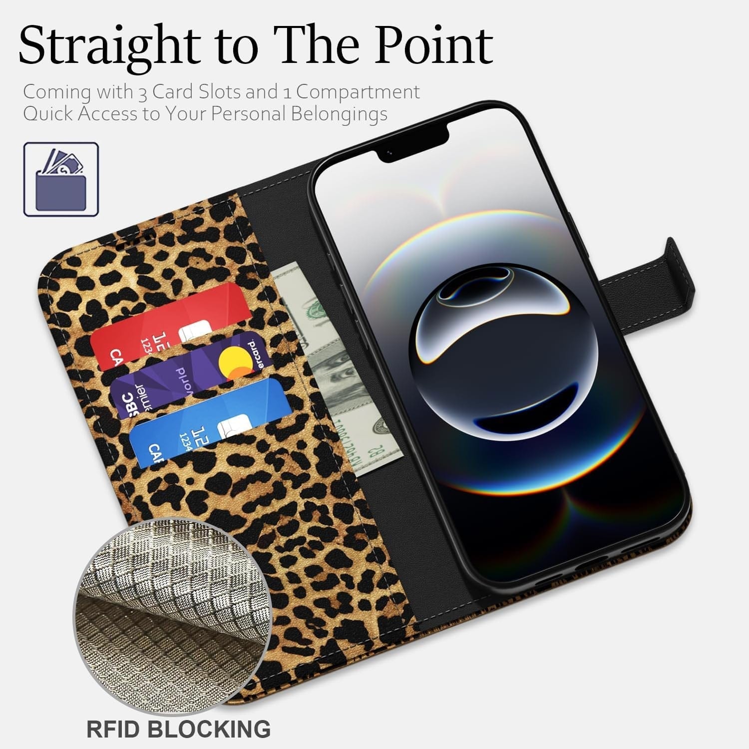 iPhone 16E Stylish Leopard Print Wallet Case