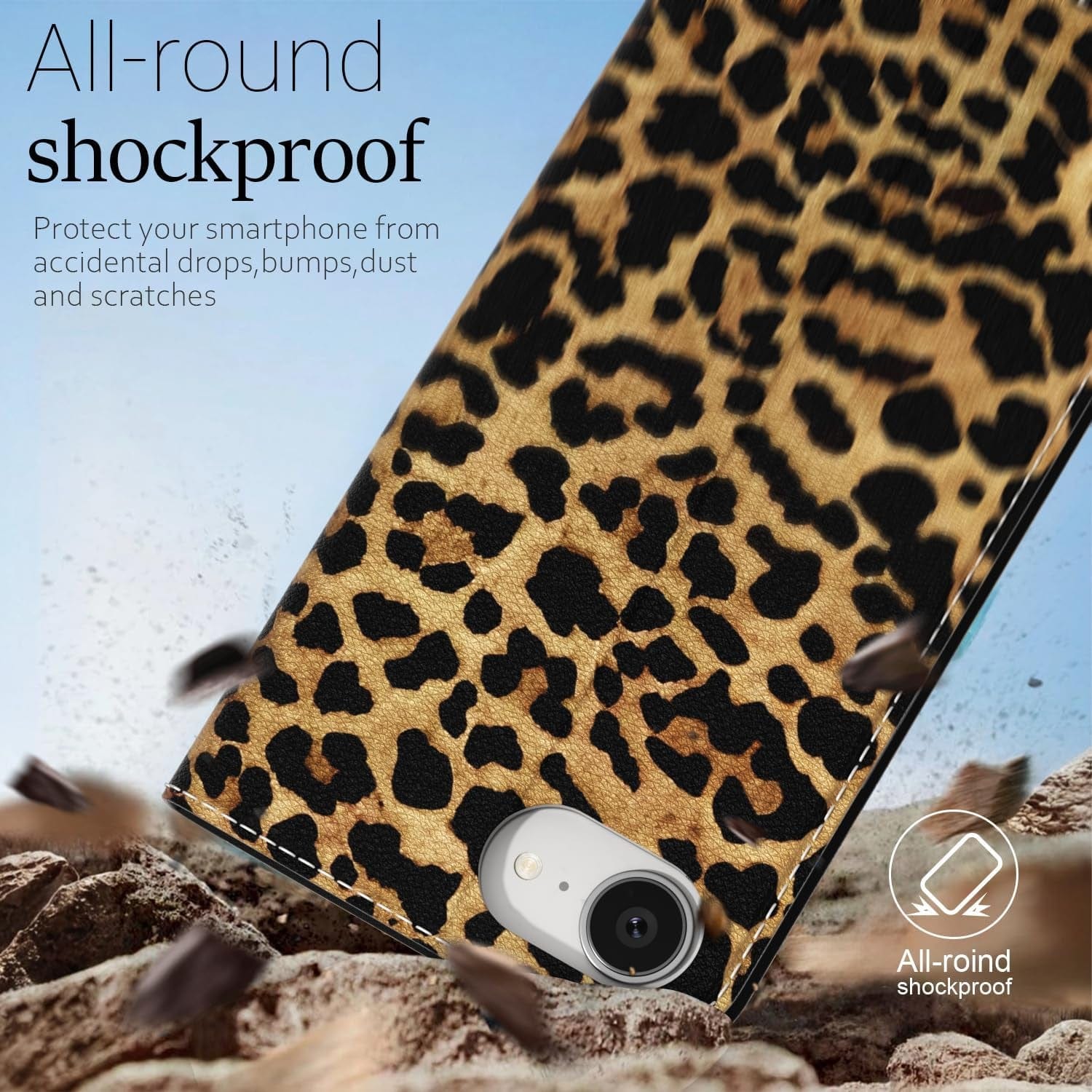 iPhone 16E Stylish Leopard Print Wallet Case