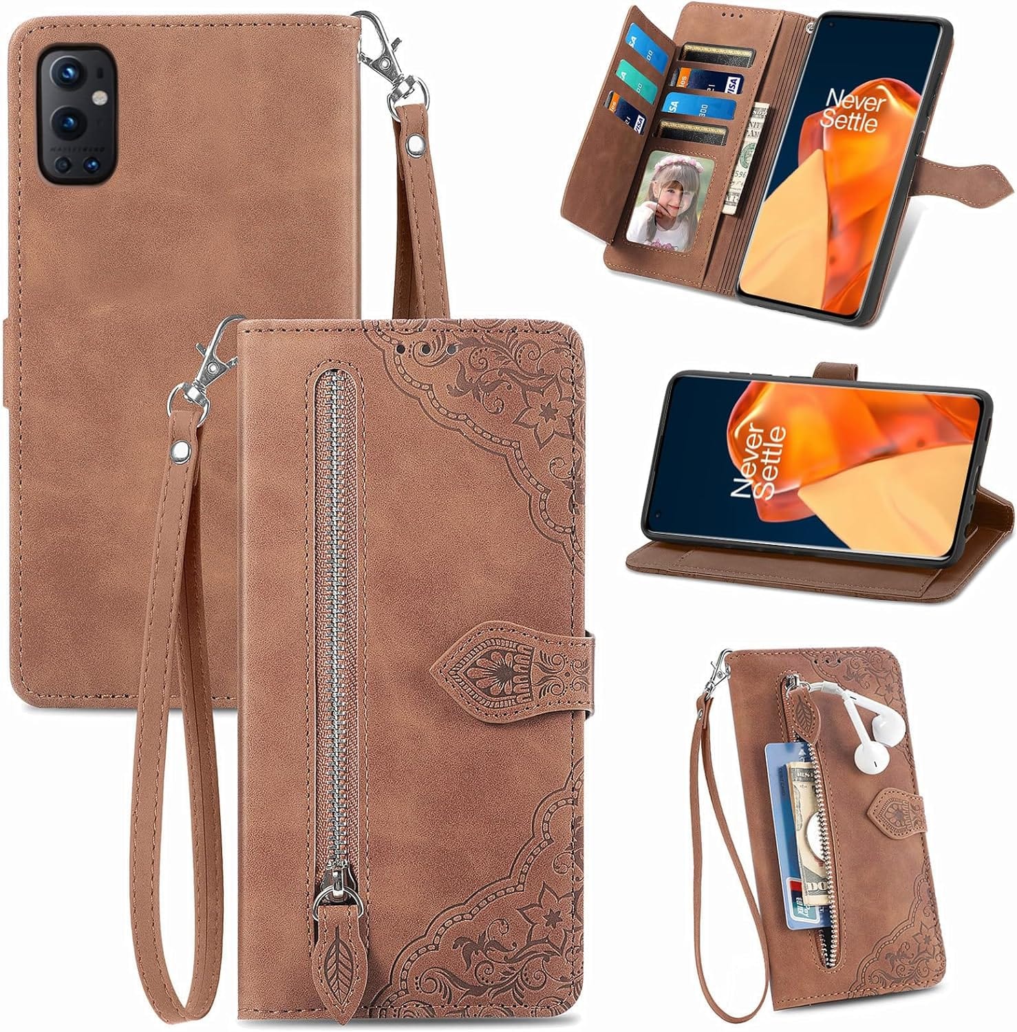 OnePlus 9 Pro One Plus 9Pro 5G Wallet Case Wrist Strap Lanyard Leather
