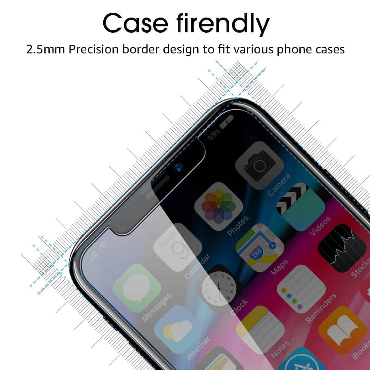 2 Pack iPhone X Screen Protector Black Privacy Tempered Glass