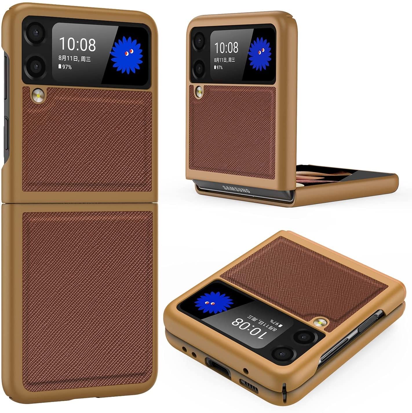 Galaxy Z Flip 3 Case PC+Cross-Grain Leather Design | Galaxy Z Flip 3 C
