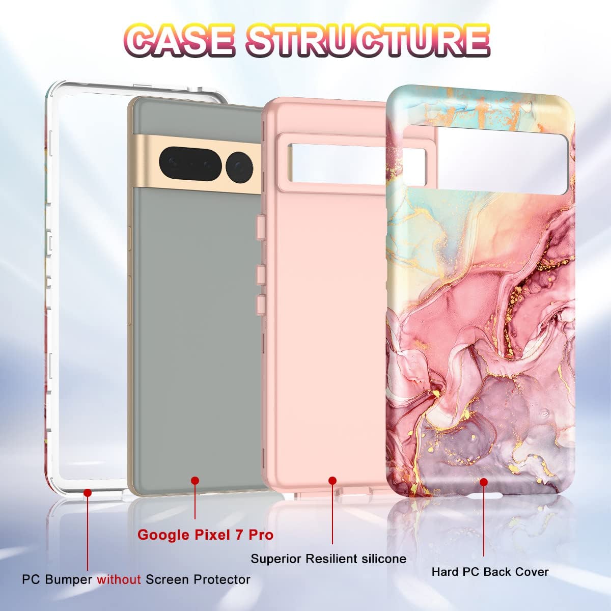 Google Pixel 7 Pro Marble Case | 3 in 1 Heavy Duty Cover