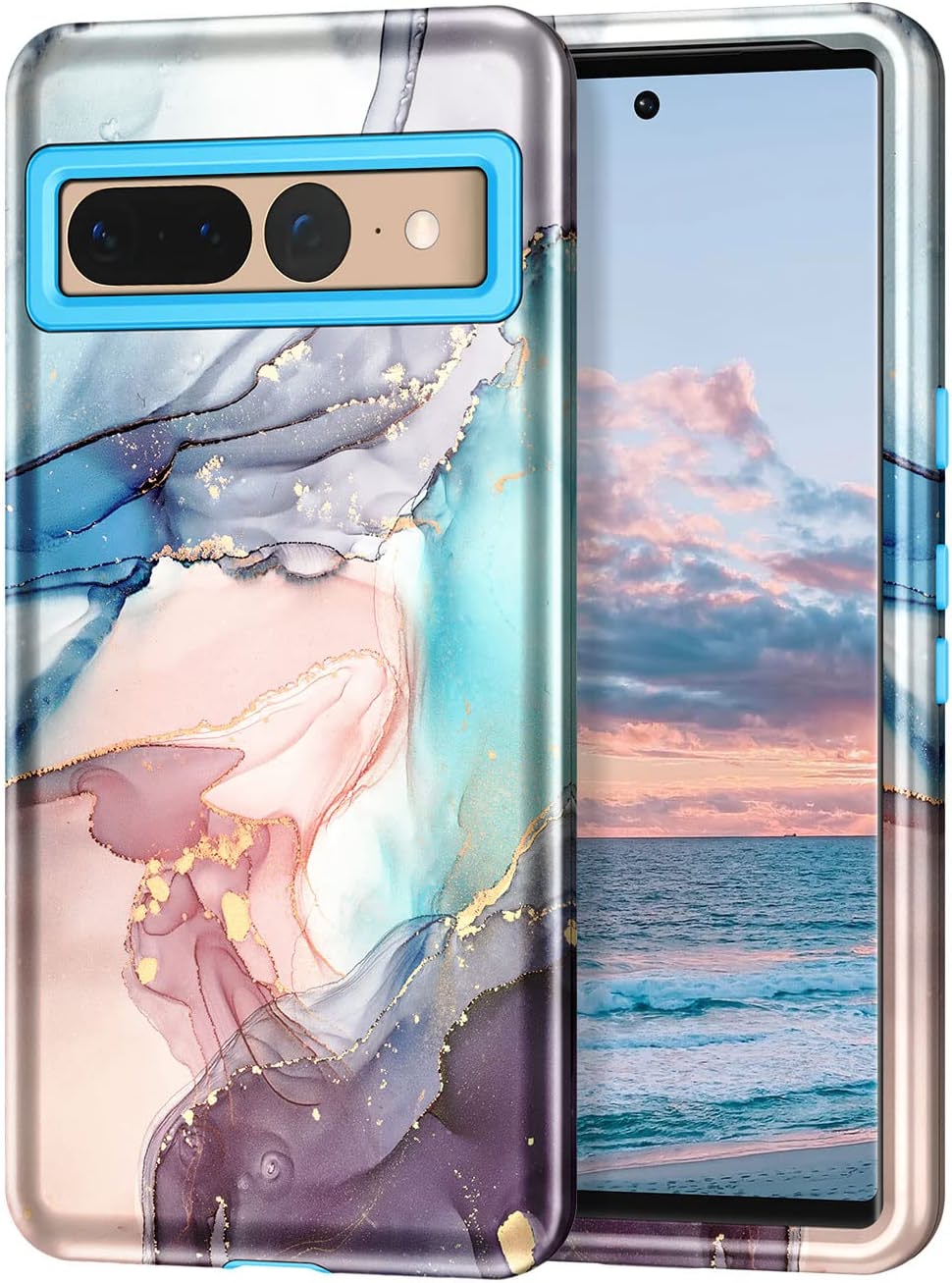 Google Pixel 7 Pro Marble Case | 3 in 1 Heavy Duty Cover