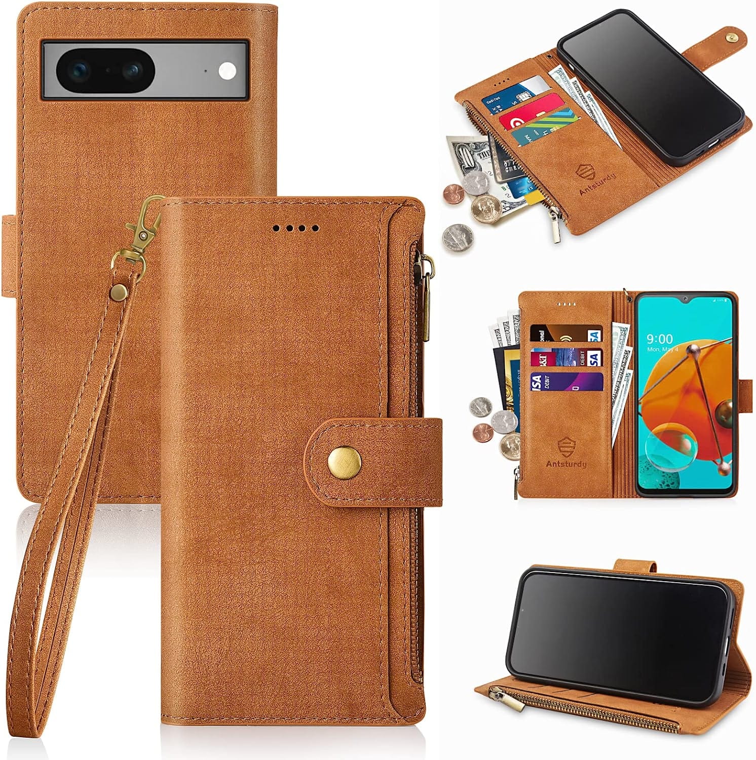 Google Pixel 7 Wallet Case Card Holder Kickstand Function Men Women Red