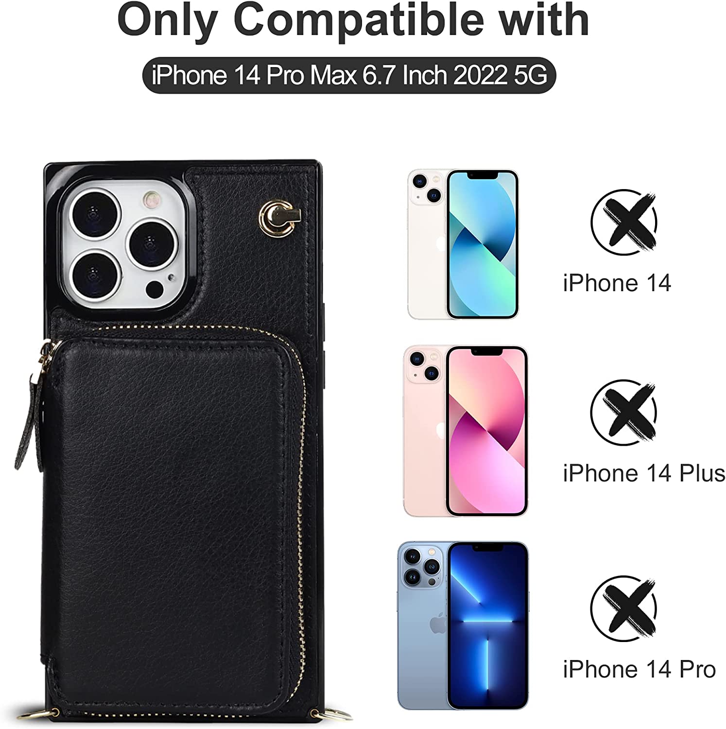 Hoerrye Crossbody Wallet Case Card Holder Leather Purse Lanyard Black