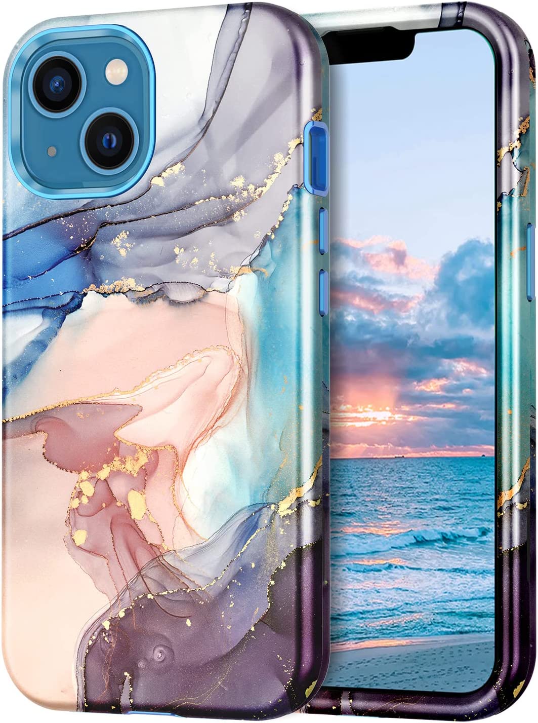 iPhone 13 Marble Pattern 3 in 1 Heavy Duty Shockproof Full Body Case