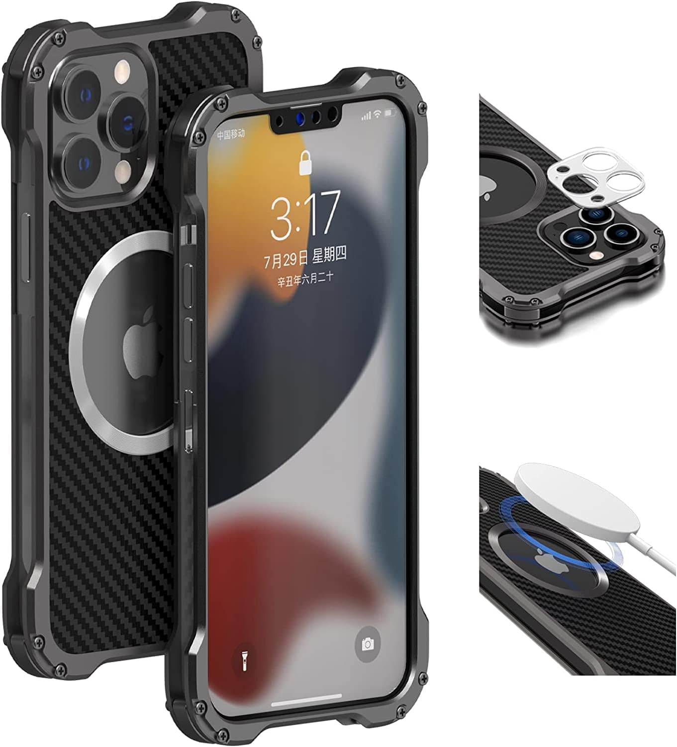 iPhone 13 Mini Shockproof Bumper Armor Aluminum Carbon Fiber Case