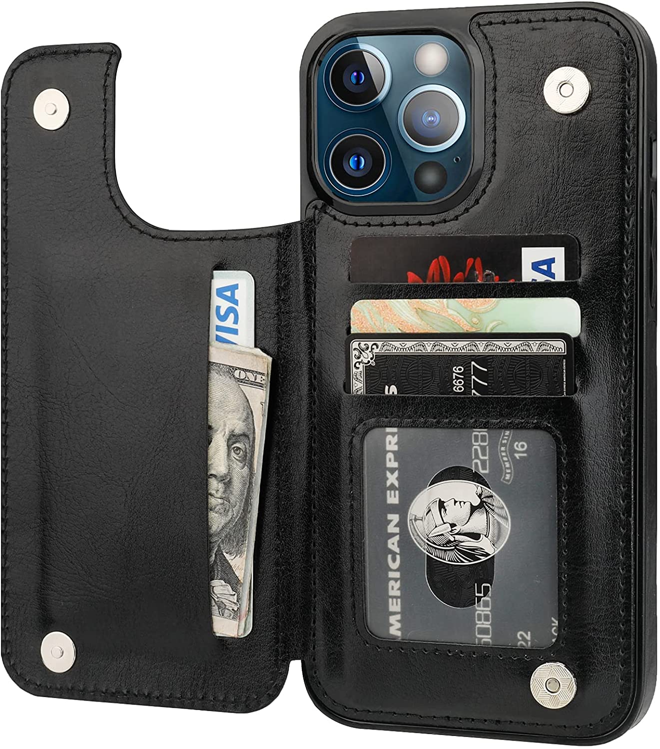 iPhone 13 Pro Max Leather Wallet Card Holder Case