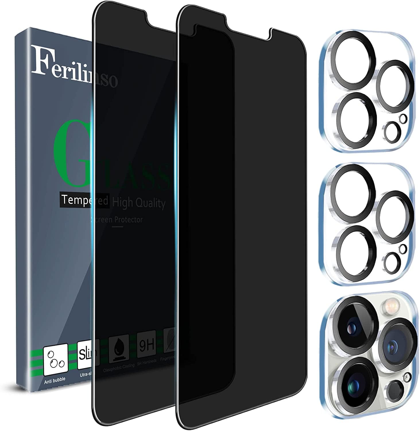 iPhone 13 Pro Max Privacy Screen Protector - 2 Pack Tempered Glass wit