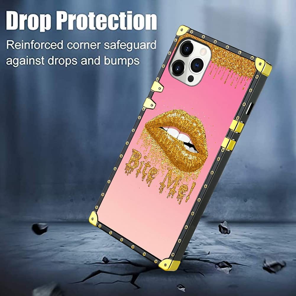 iPhone 13 Pro Max Women's Gold Glitter Case with Strap